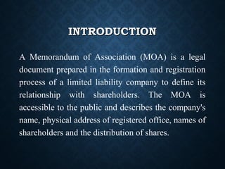 Memorandum of Association | PPT | Business | Business and Finance