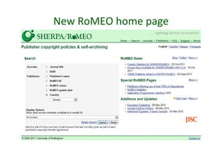 MOA 2012, Developing SHERPA/RoMEO's role in improving open access | PDF