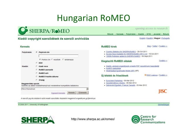 MOA 2012, Developing SHERPA/RoMEO's role in improving open access | PDF ...