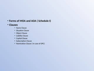 MOA and AOA as explained under the companies act of Indian law | PPTX