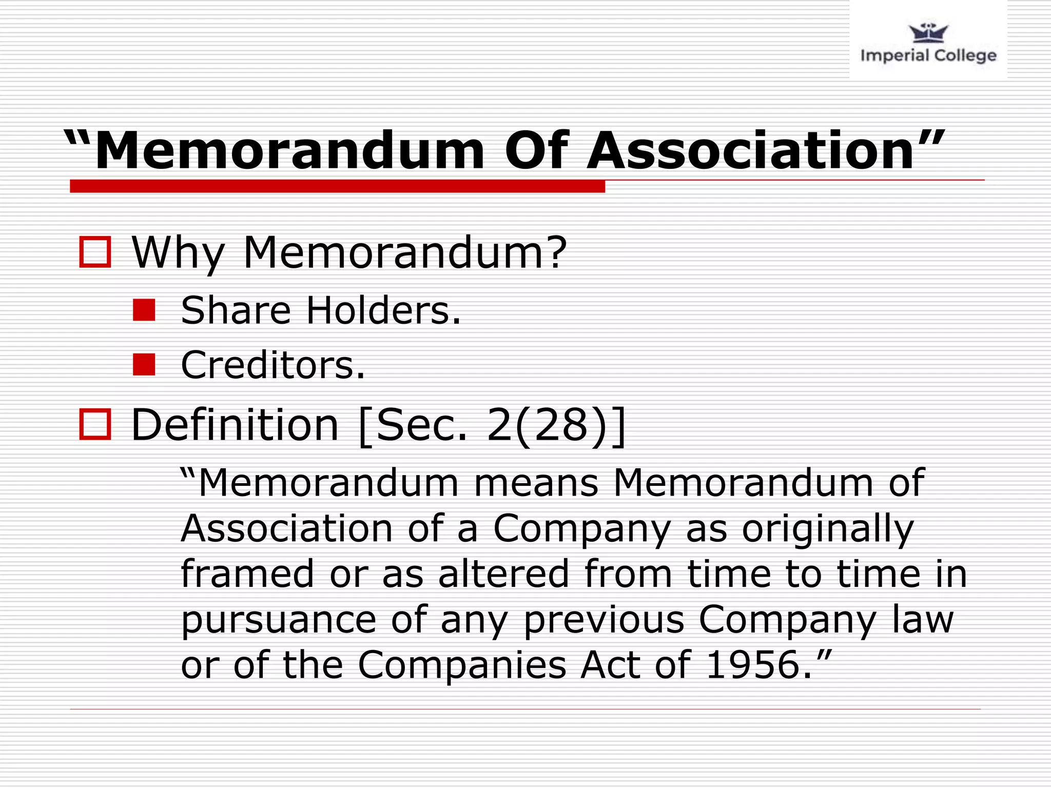 MOA & AOA Indian Companies Act | PPT