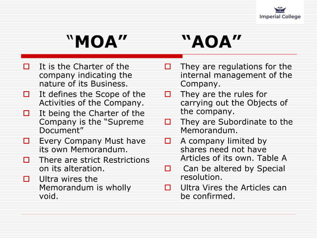 MOA & AOA Indian Companies Act | PPT