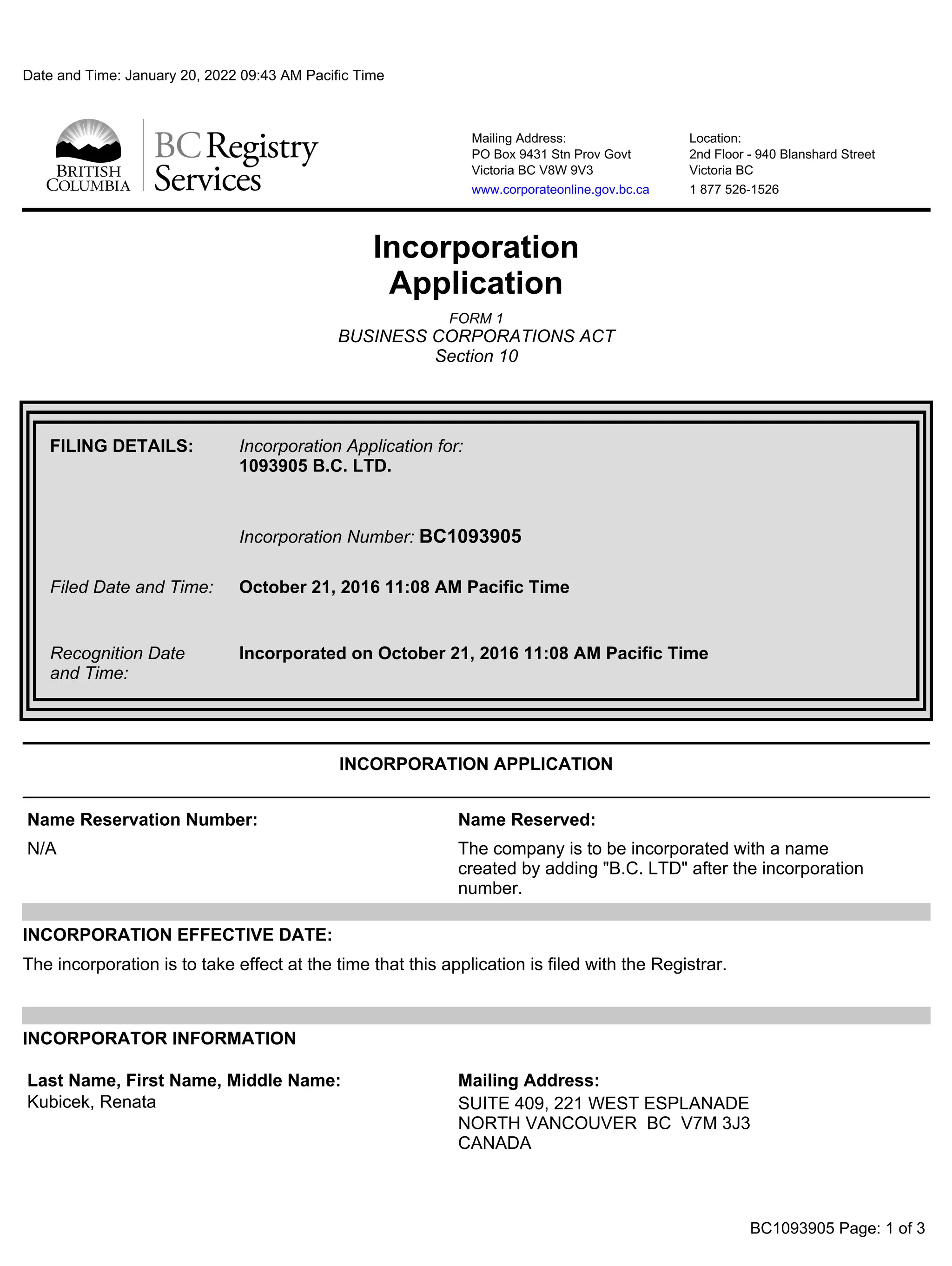 Moab BC Incorporation Application | PDF