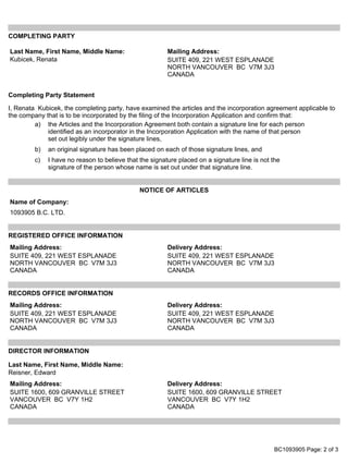 Moab BC Incorporation Application | PDF
