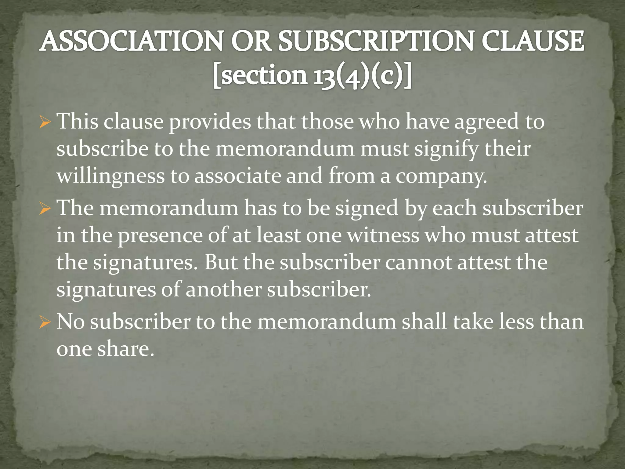 Memorandum of Association and Clauses | PPTX | Law