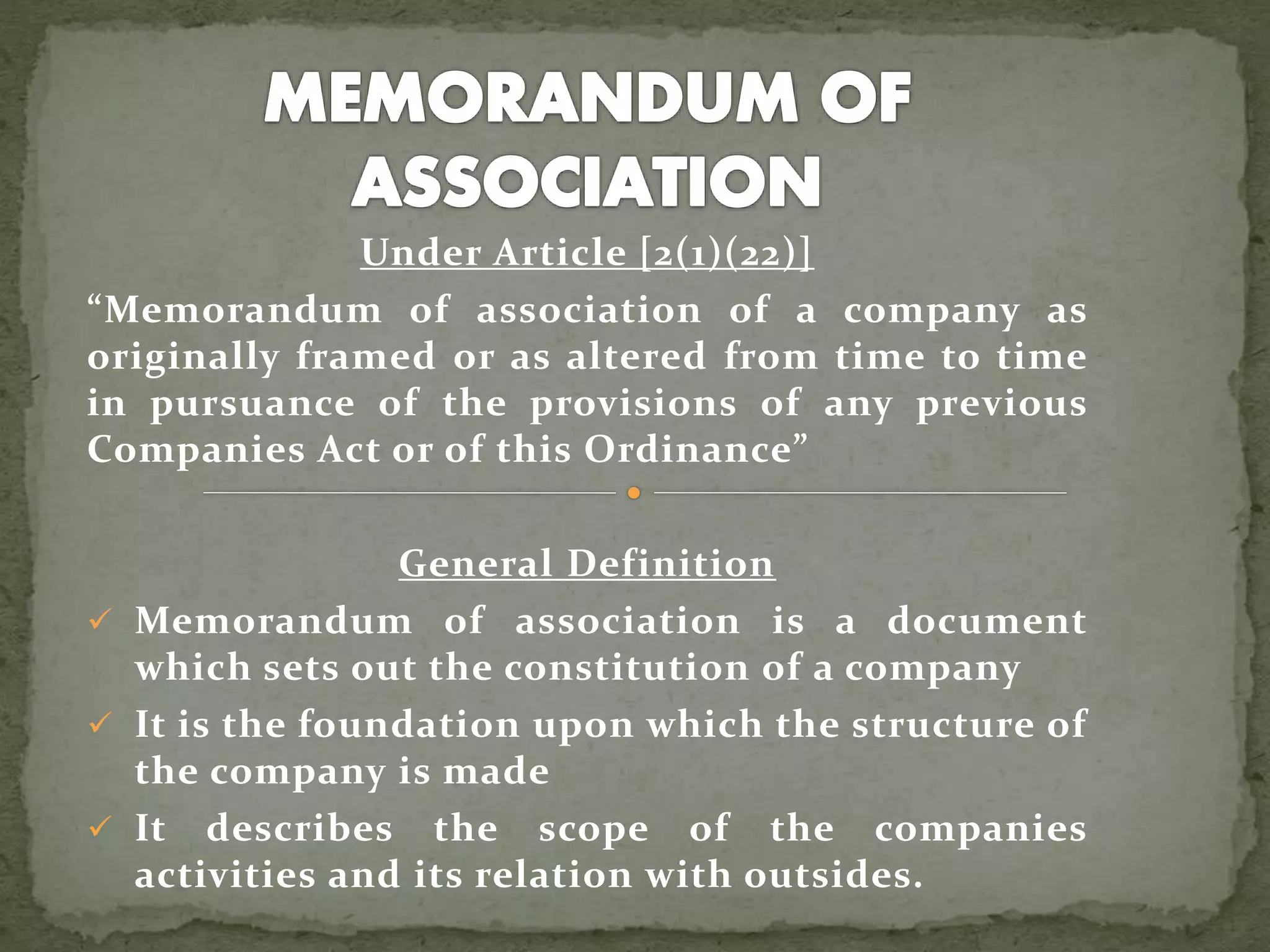 Memorandum of Association and Clauses | PPTX