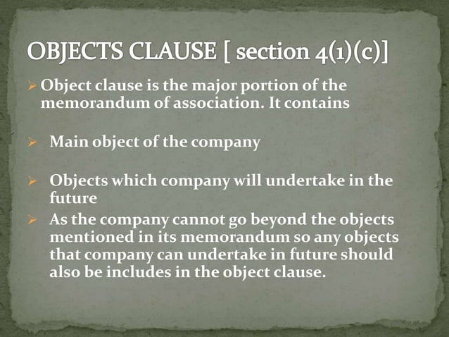Memorandum of Association and Clauses | PPTX | Law