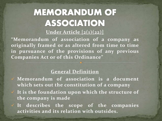 Memorandum of Association and Clauses | PPTX | Law
