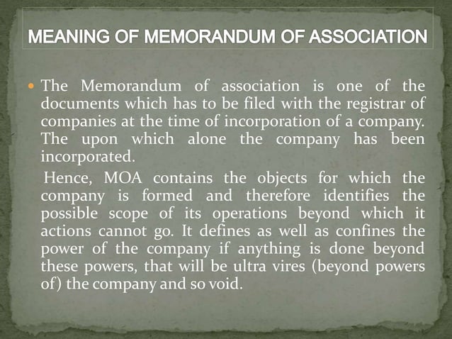 Memorandum of Association and Clauses | PPTX | Law