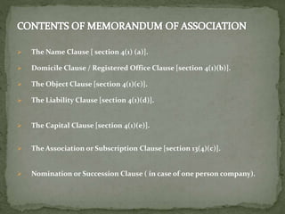Memorandum of Association and Clauses | PPTX | Law