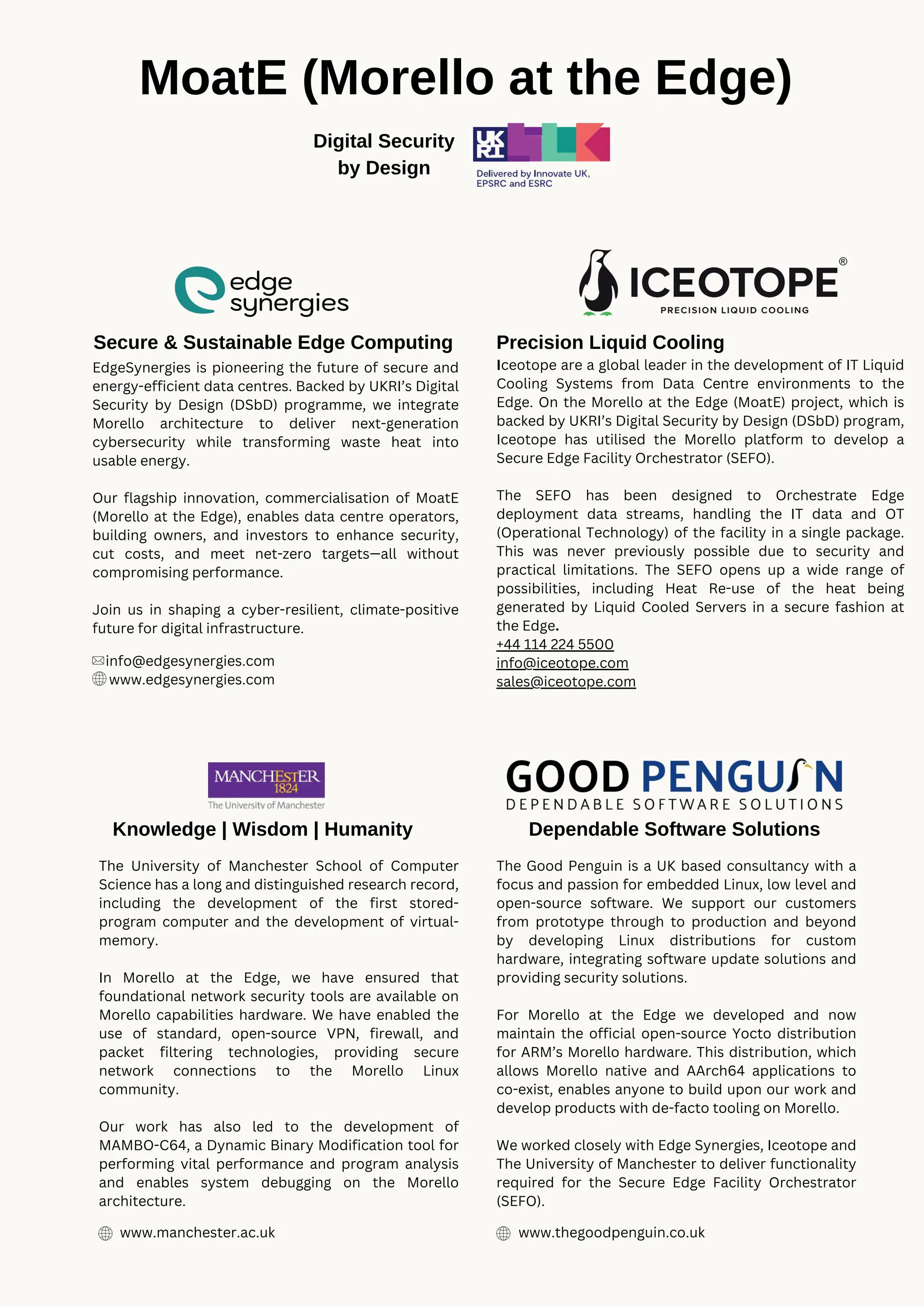 EdgeSynergies unveil MoatE (Morello at the Edge) | PDF