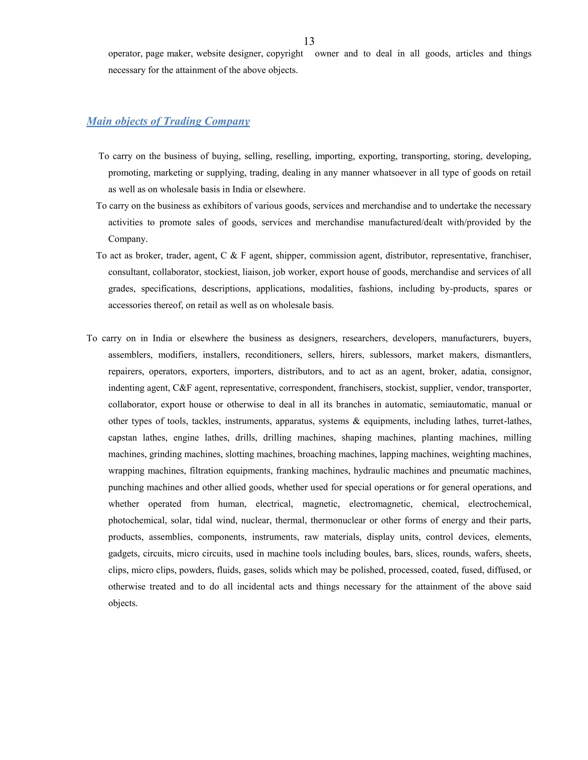 Format Of Main Object Clause of Various Types of Companies as Per ...