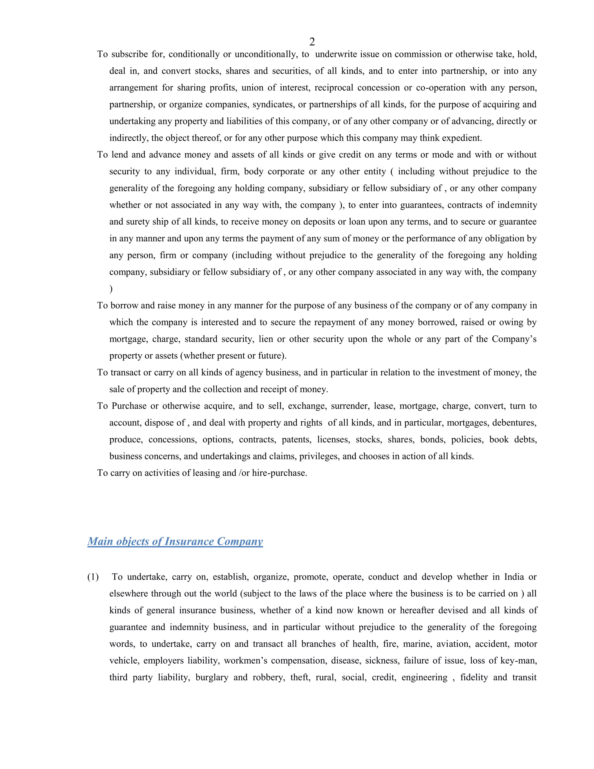 Format Of Main Object Clause of Various Types of Companies as Per ...