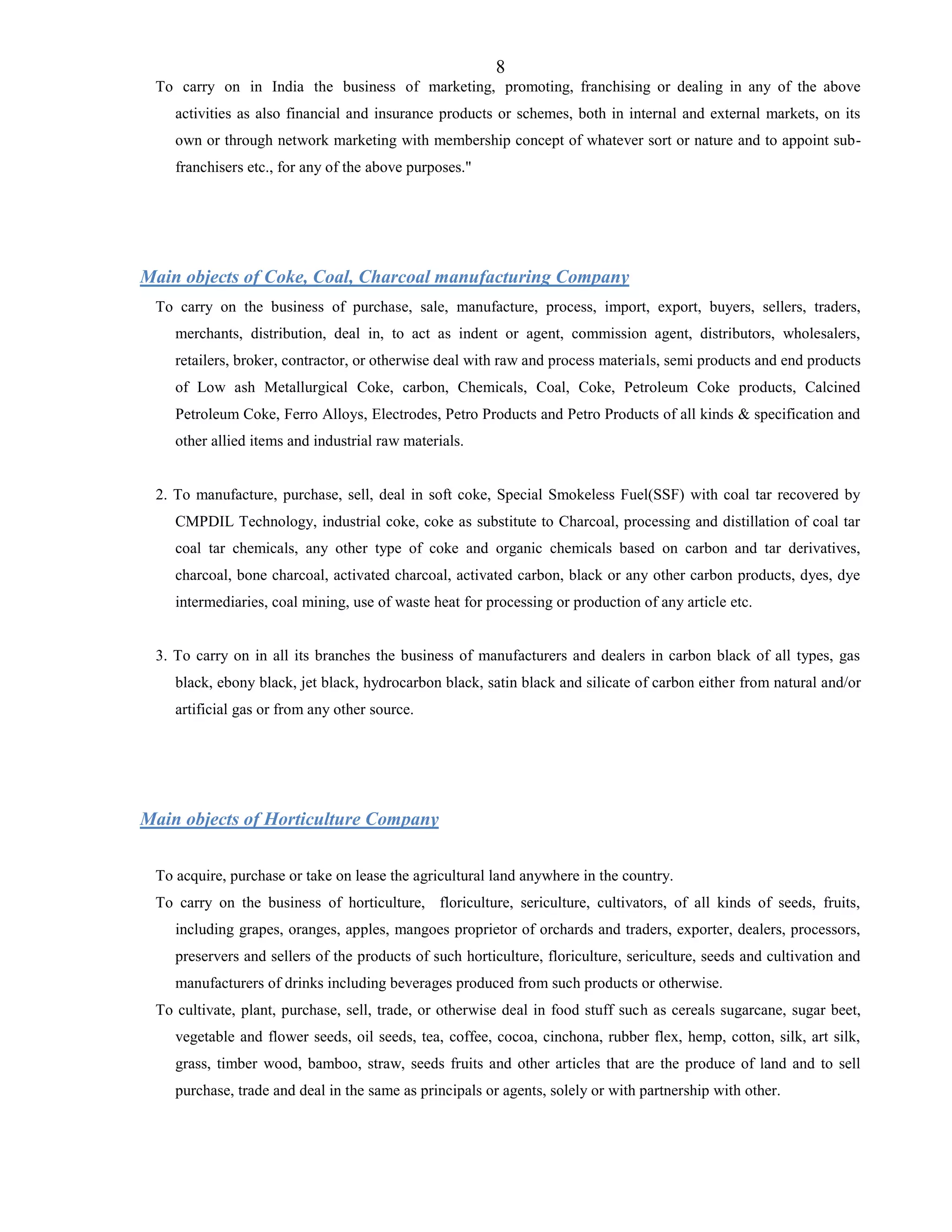 Format Of Main Object Clause of Various Types of Companies as Per ...