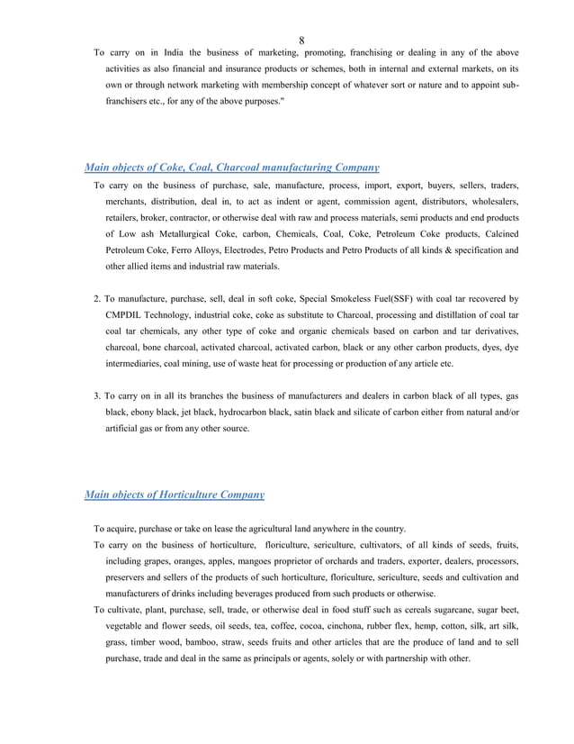 Format Of Main Object Clause of Various Types of Companies as Per ...