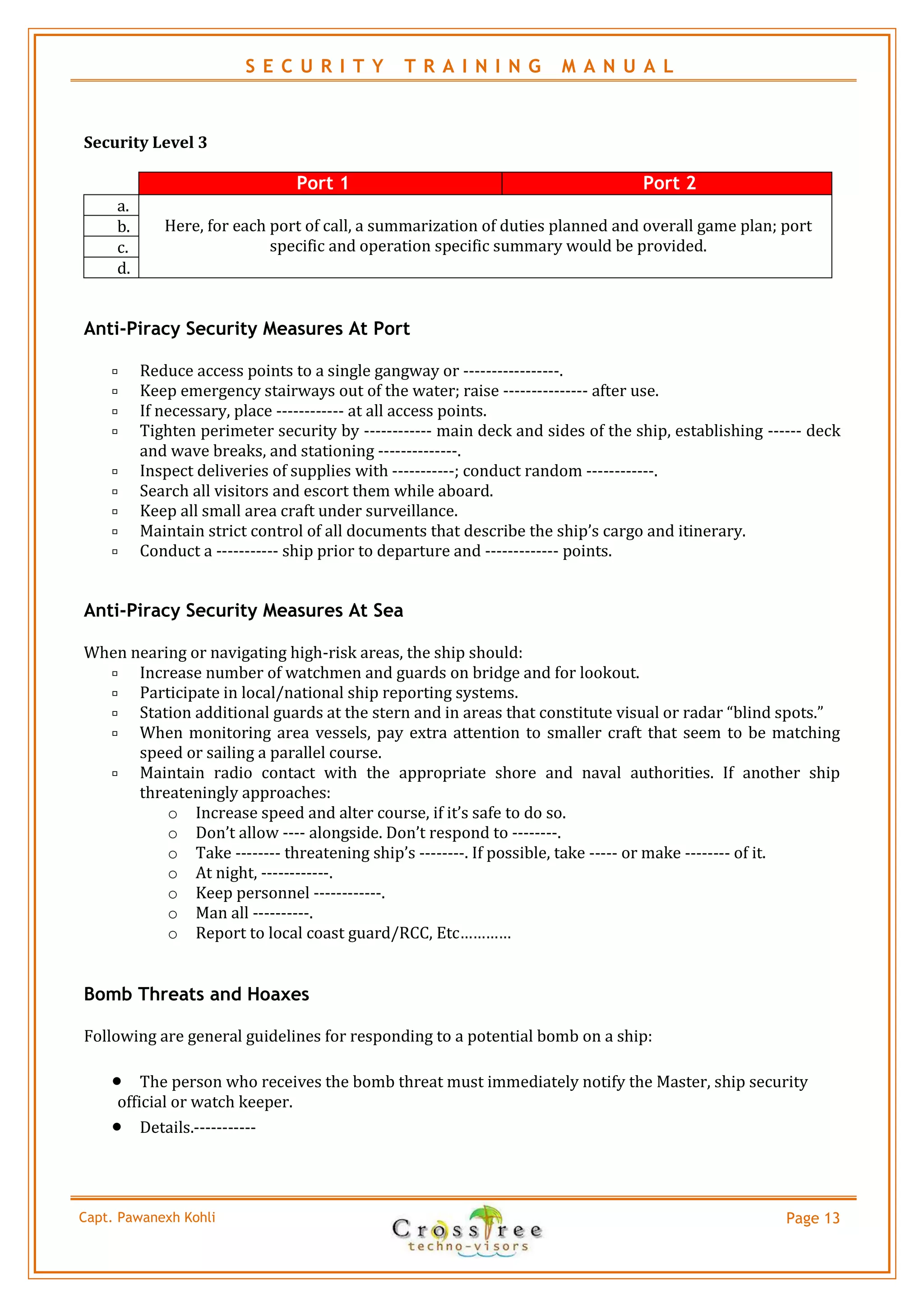 Ship Security Training Manual (Sample) | PDF