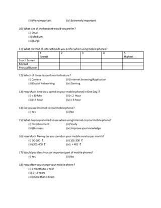 Questionnaire for mobile servey | DOCX