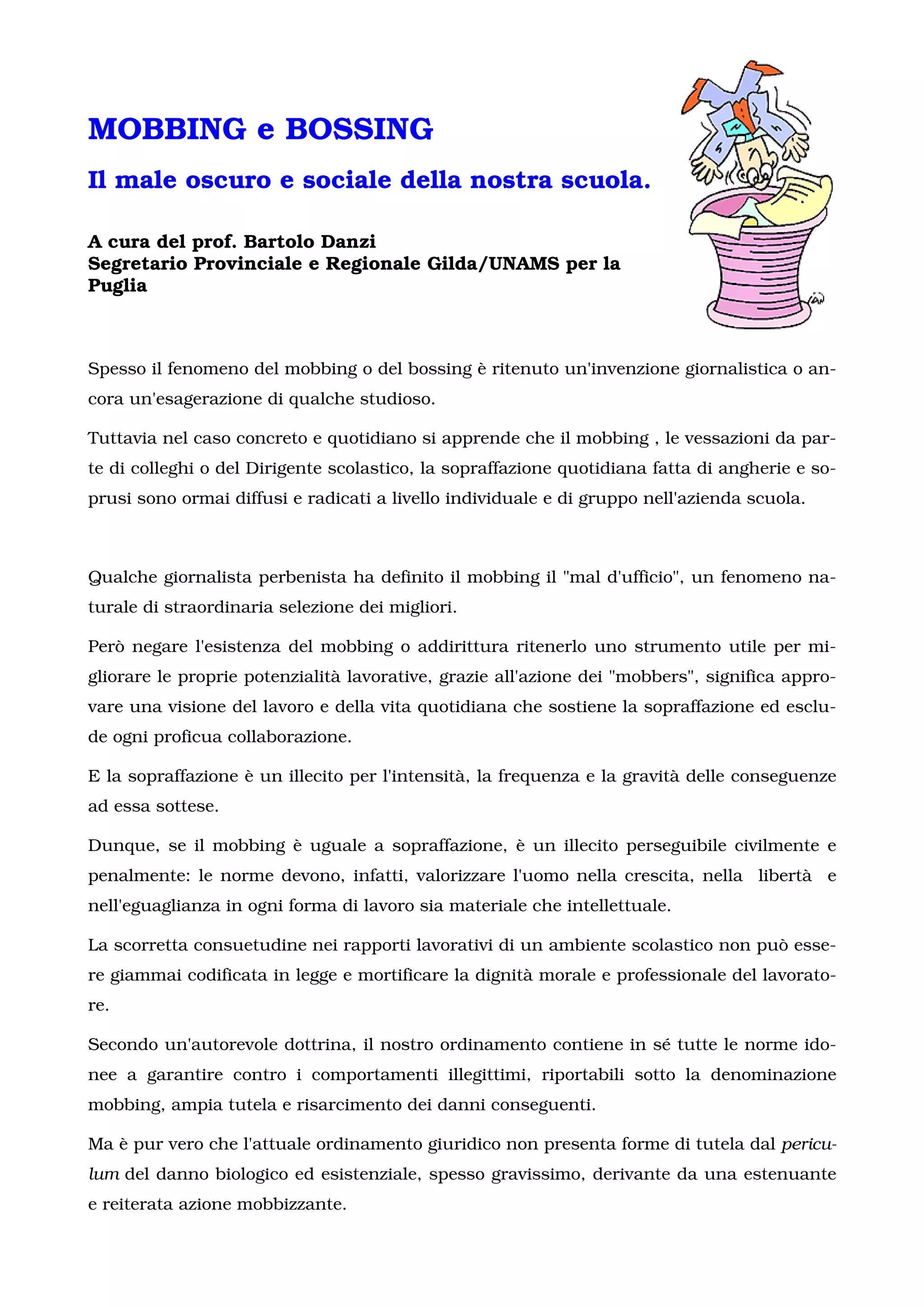 MOBBING e BOSSING - Il male oscuro e sociale della nostra scuola | PDF