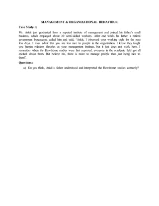 Case Studies of Management and Organizational Behaviour | DOCX