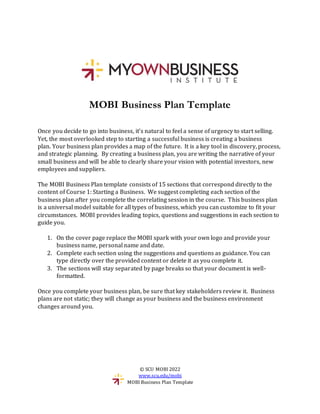 Mobi business plan template | DOCX