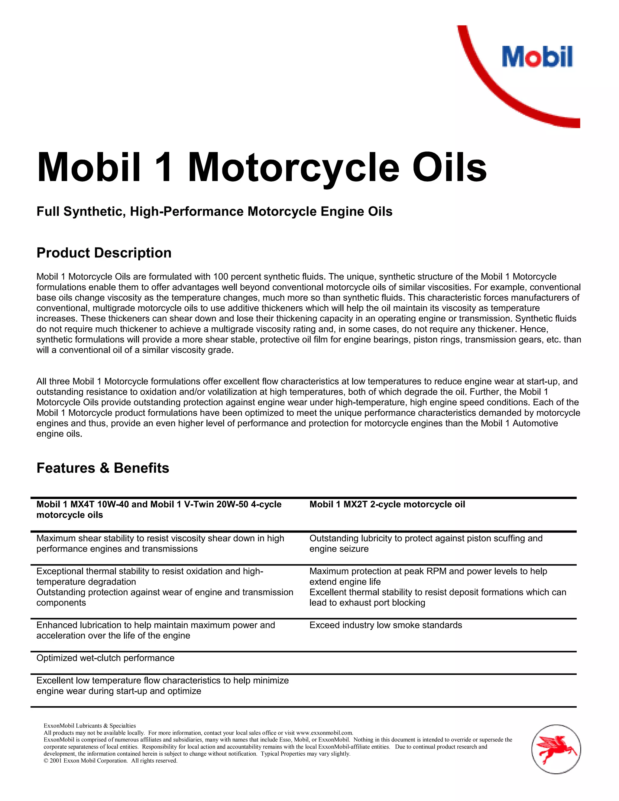 Mobil 1 motorcycle oils (1) | PDF
