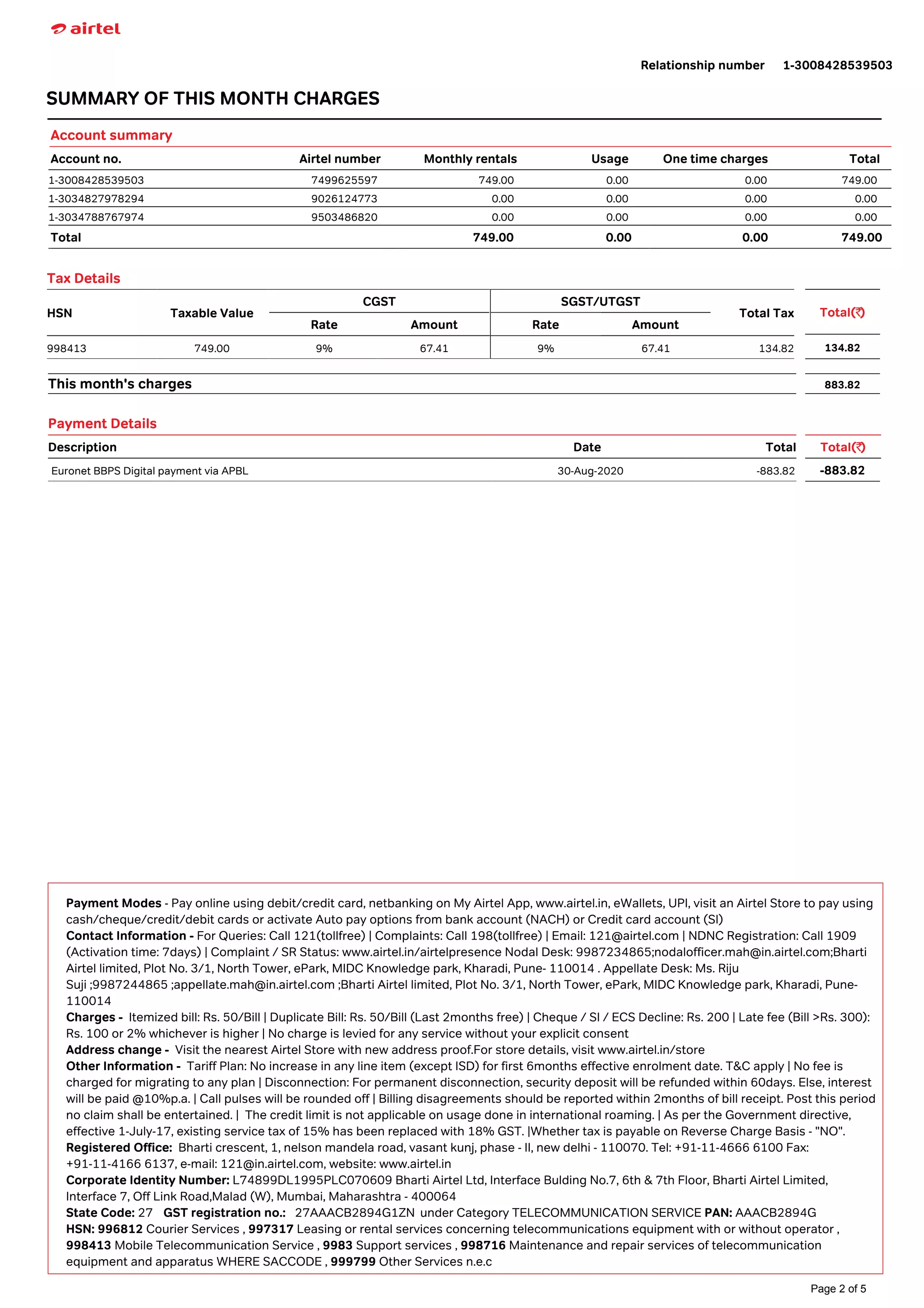 Mobil bill 7499625597 sep2020 | PDF