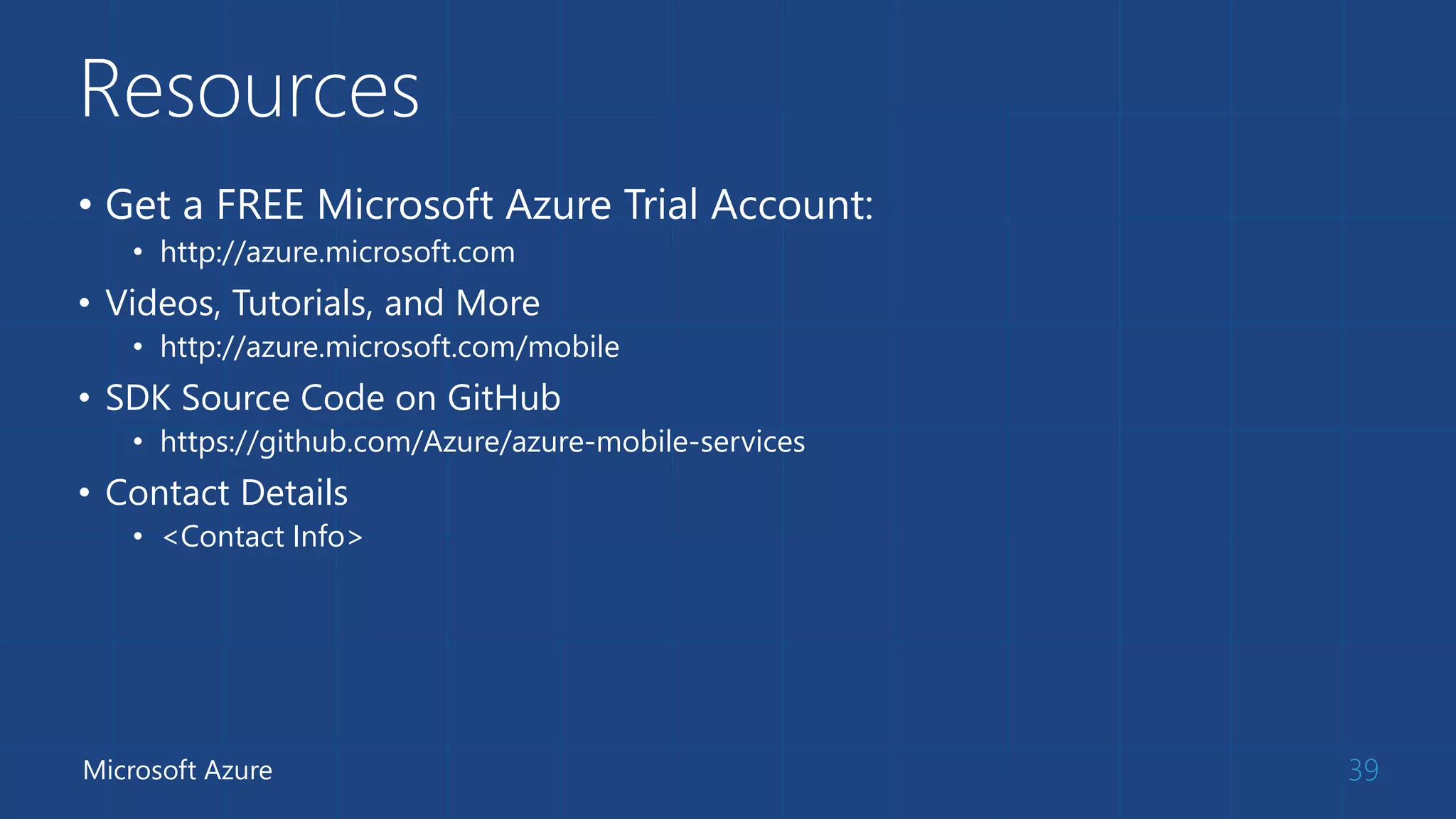 Windows Azure - Mobile Services | PPTX | Cloud Computing | Internet