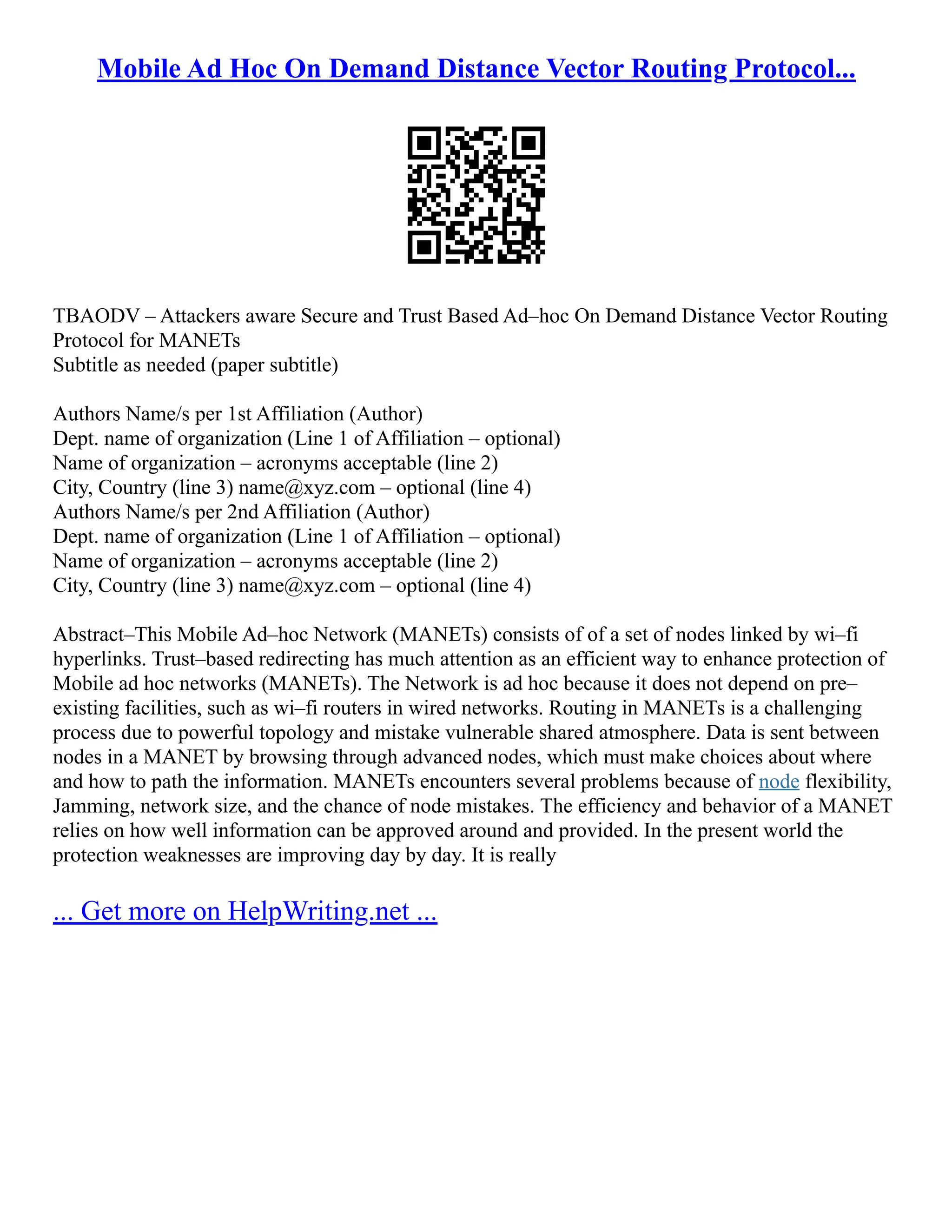 Mobile Ad Hoc On Demand Distance Vector Routing Protocol Pdf
