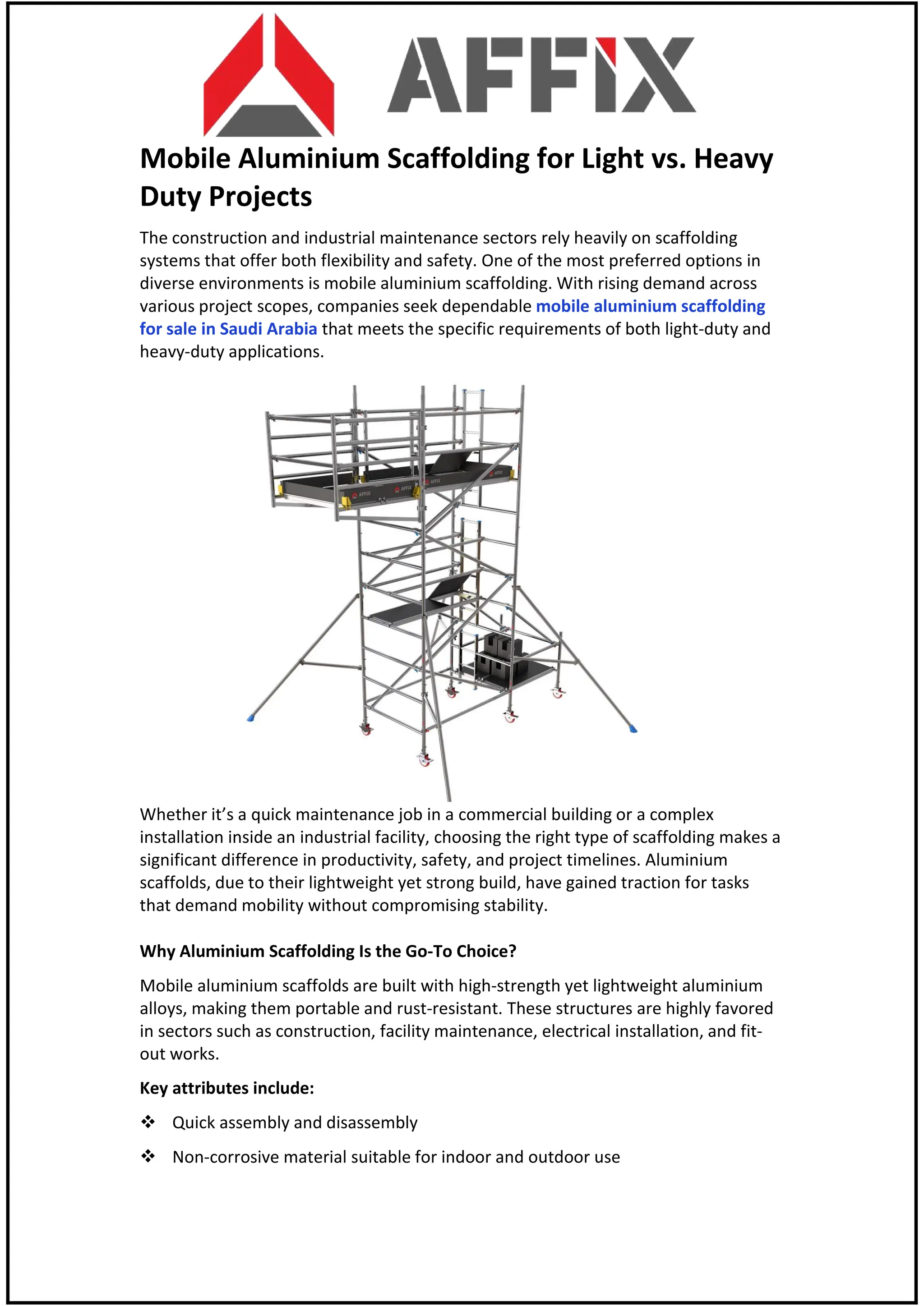 Mobile Aluminium Scaffolding for Light vs. Heavy Duty Projects | PDF