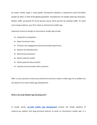 Top 10 Benefits of Building an eCommerce Mobile App Without Writing a Single Line of Code | PDF ...