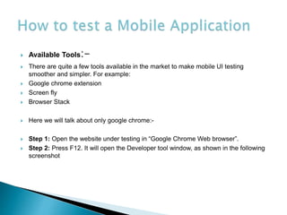 Mobile application testing tutorial | PPTX