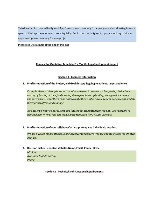 Mobile App Specification template, Sample App requirements specs ...