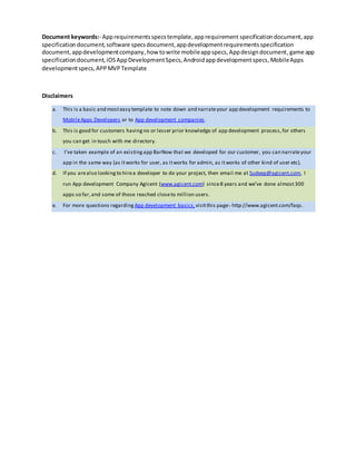 Mobile App Specification template, Sample App requirements specs ...