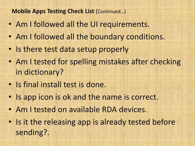 Mobile Apps Testing Check List Pptx Operating Systems Computer Software And Applications