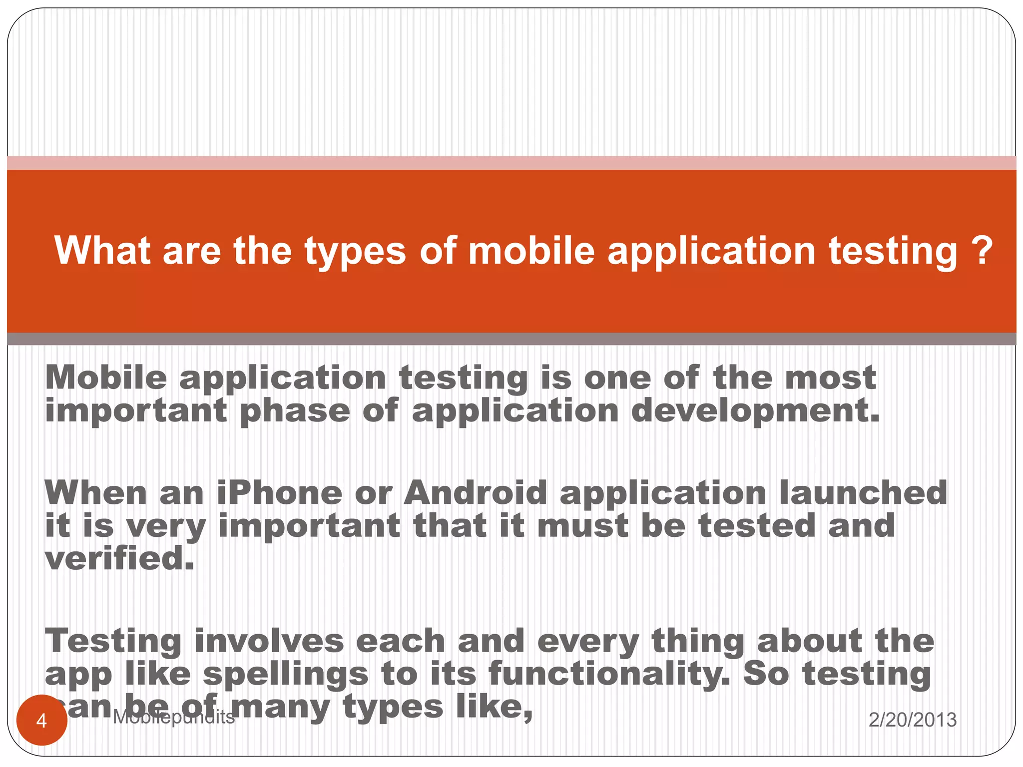 Introduction To Mobile Application Testing Pptx Computer Software And Applications Computing