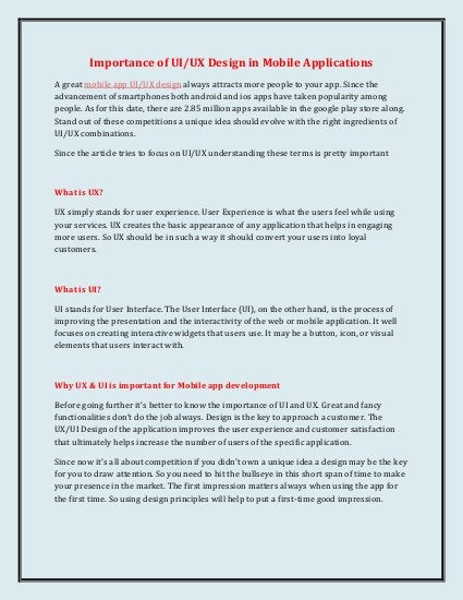 Importance of UI/UX design in mobile applications | PDF