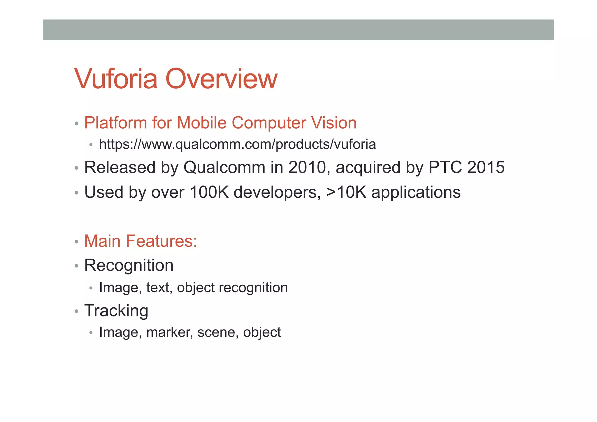 Mobile AR Lecture 7 - Introduction to Vuforia | PPT