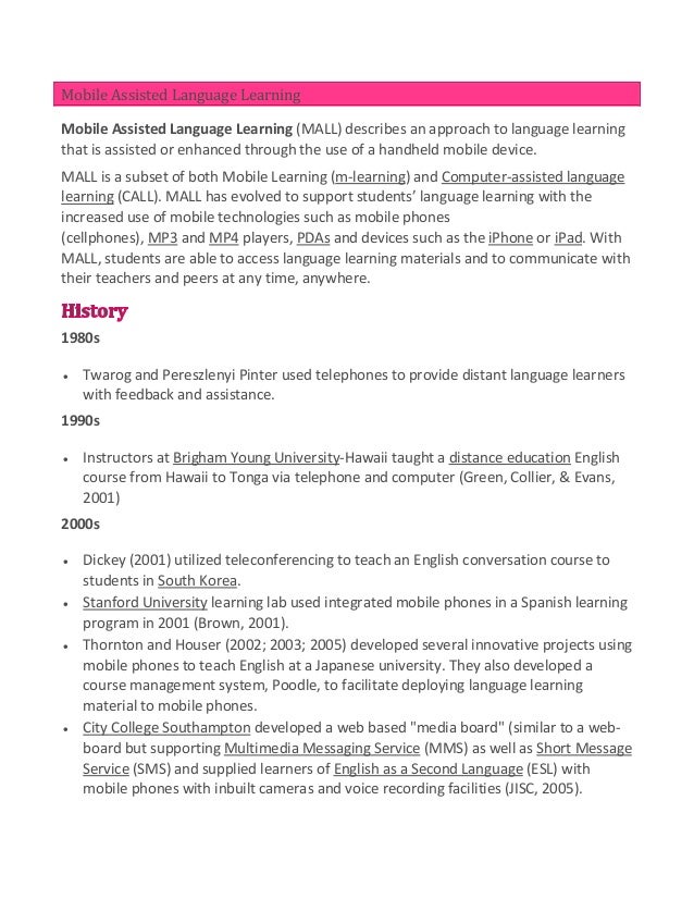 Mobile assisted language learning Mobile assisted language learning