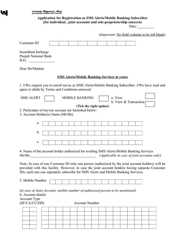 Mobilebkgform pnb1167 | DOC | Credit Cards | Personal Debt