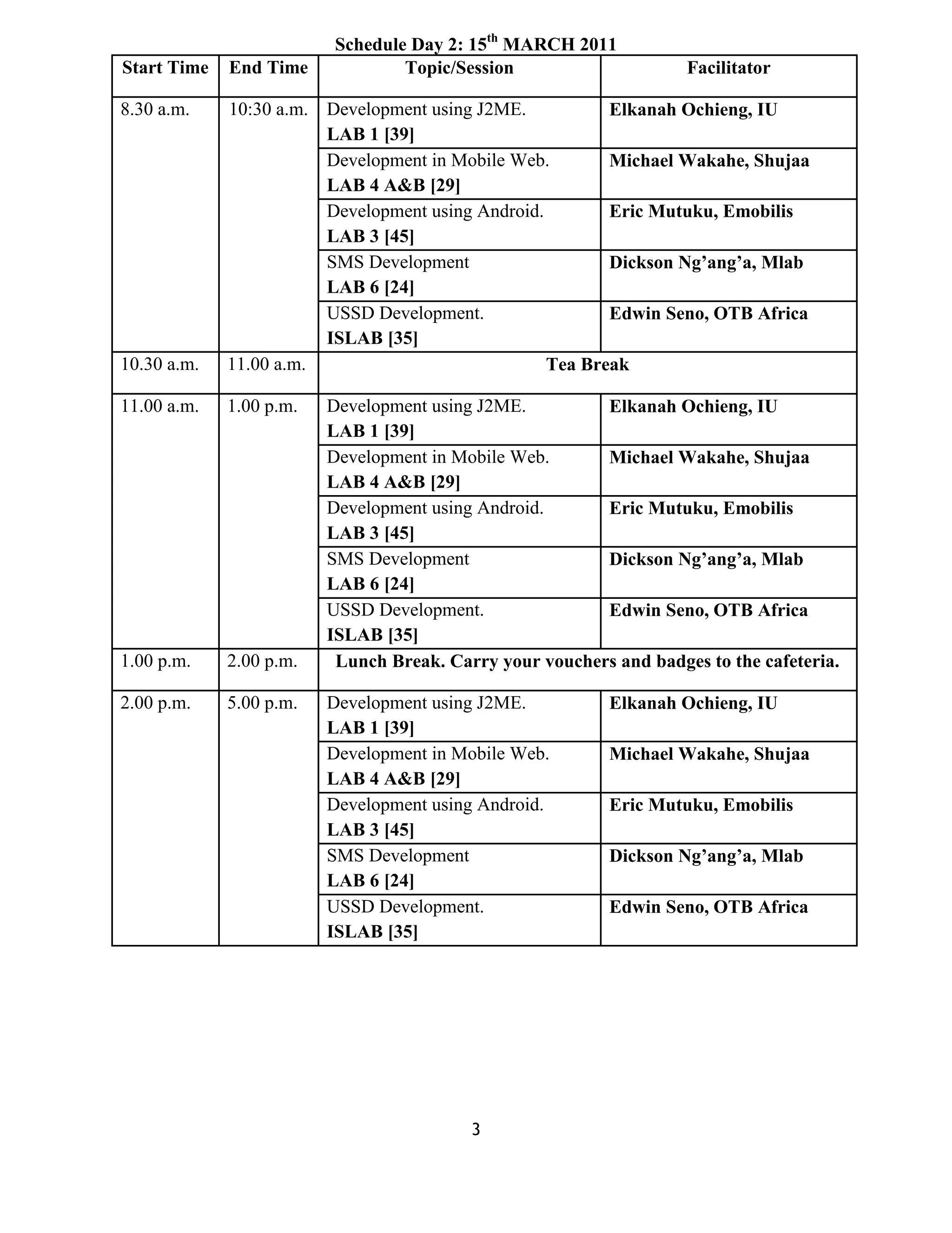 Inoorero Universty Mobile boot camp schedule | DOCX
