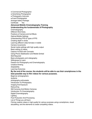 Mobile Cinematography program photography | PDF