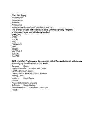 Mobile Cinematography program photography | PDF