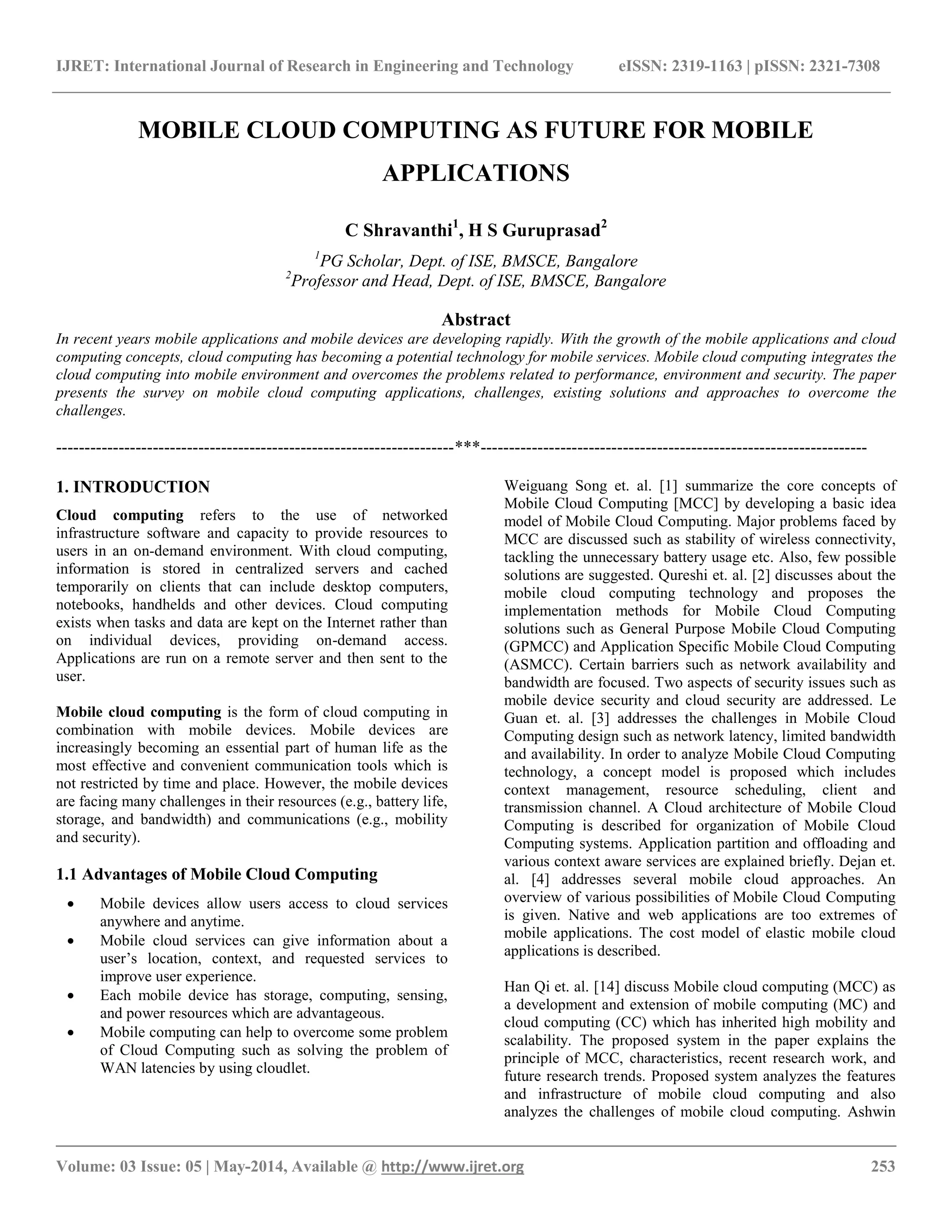 Mobile Cloud Computing As Future For Mobile Applications Pdf Cloud Computing Internet