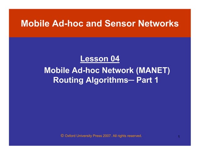 Mobile Ad-hoc Network (MANET) Routing Algorithms─ Part 1 | PPT