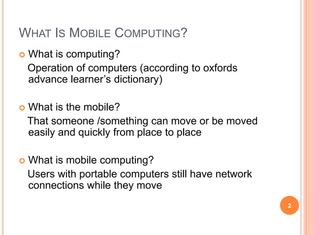 Mobile computing | PPTX | Computer Networking | Computing