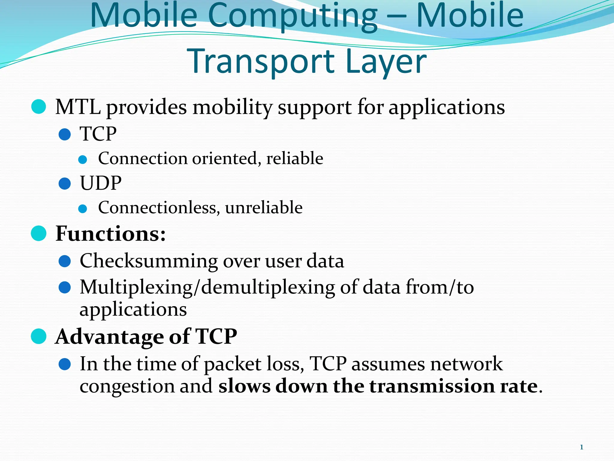 Mobile Computing Mobile Transport Layerpptxpdf Computer