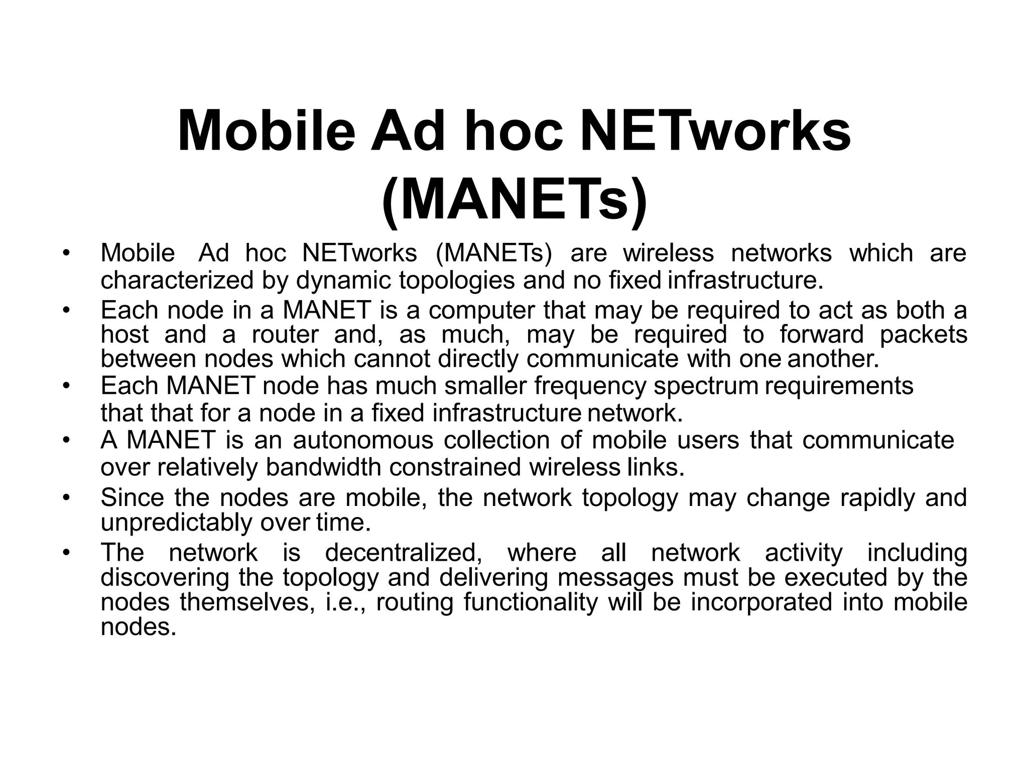 Mobile computing Mobile Adhoc Networks (MANETs) | PDF