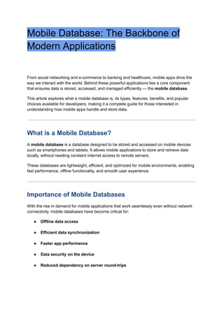 Mobile Database: The Backbone of Modern Applications | PDF