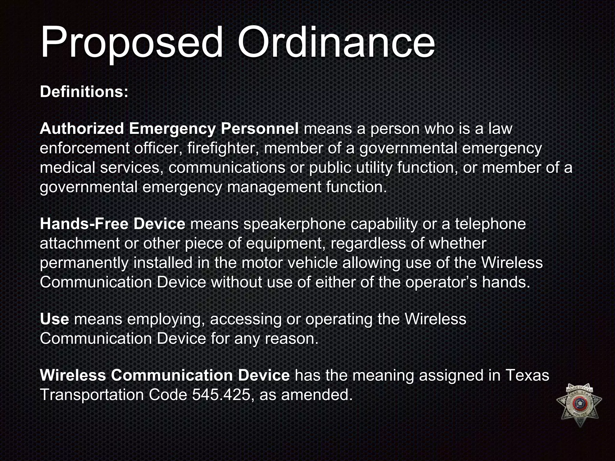 Wireless Device Driving Ordinance | PPT
