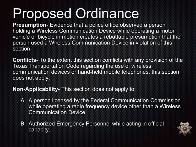 Wireless Device Driving Ordinance | PPT